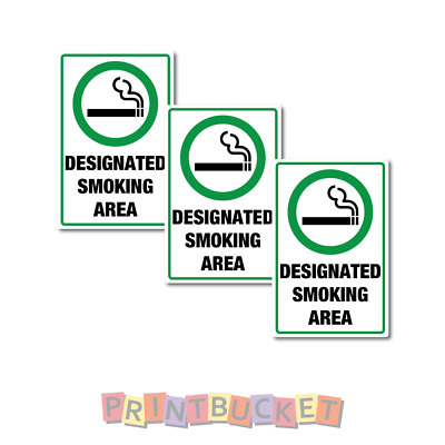 Designated Smoking Area Stickers 65mm x 100mm 3 Pack fade/waterproof ...