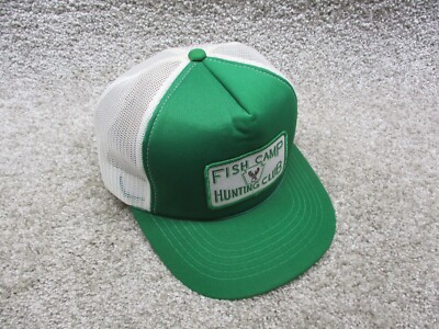 Vintage Fish Camp Hunting Club Trucker Hat Green White Mesh Back Patch ...