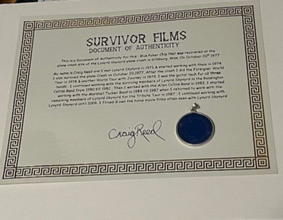 Lynyrd Skynyrd Signed CRAIG REED Blue Poker Chip Pendant Recovered ...