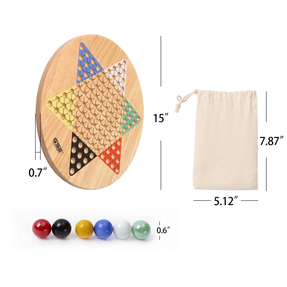 15" Jumbo Wooden Large Chinese Checkers Board Game with Marbles. Family ...