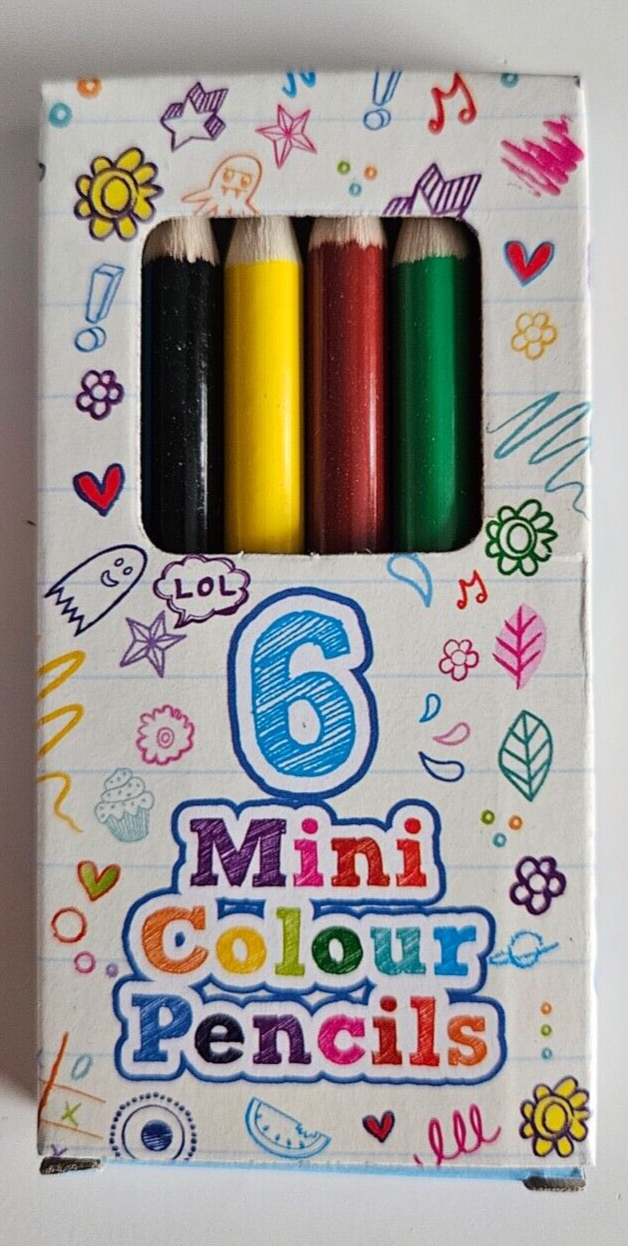 6 MINI COLOURING PENCILS PACKS KIDS PARTY BAGS FILLERS TOYS LUCKY DIP ...