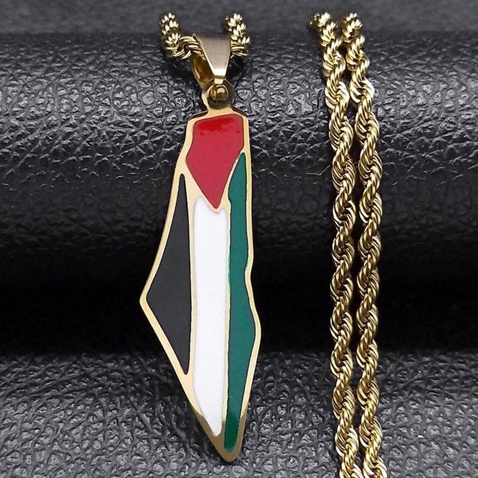&Silver Gold Plated Palestine Flag Map Necklace Pendant 60cm Chain ...