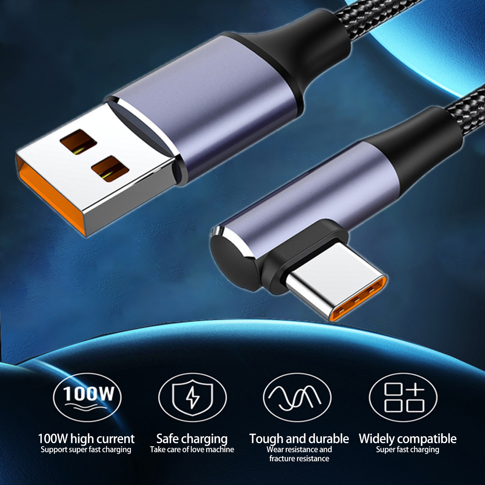 6a 100w Charging Cable Braided Wire Fast Charging High Speed Type-c Usb ...