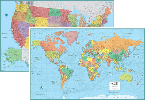 RMC Classic United States USA and World Wall Map Set (Signature Edition ...