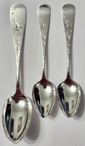 3 Bright Cut Sterling Silver Antique Lily Engraved Whiting 1880's | eBay