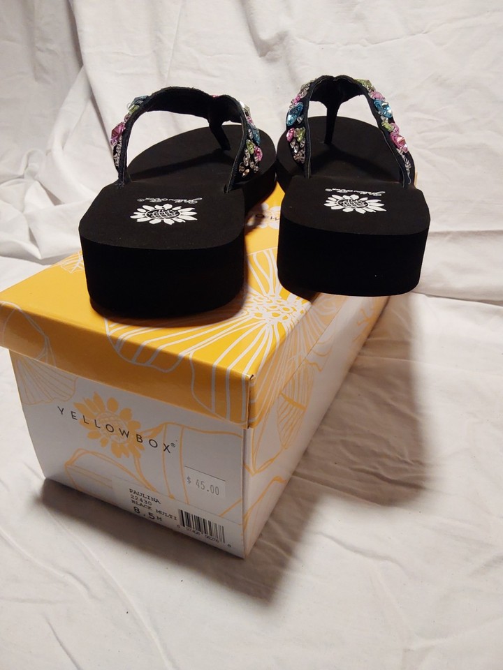 Yellow Box Women's Flip Flops 22430 Paulina Leather Black Multi Size 8. ...