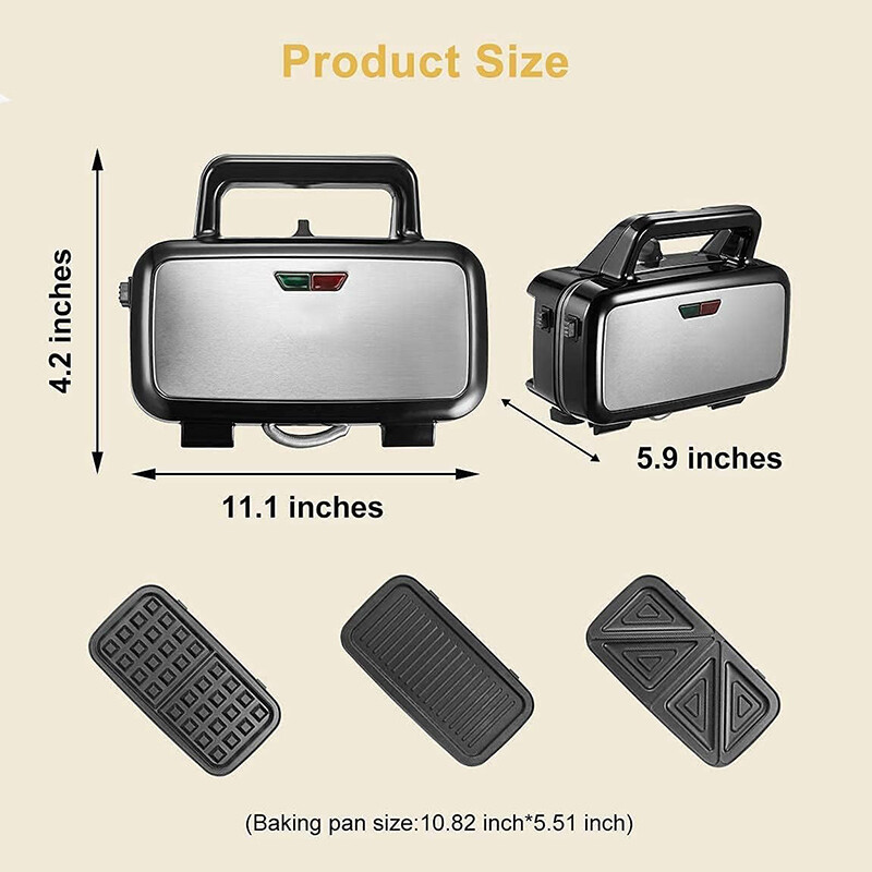 1200W KITCHEN 3 IN 1 SANDWICH TOASTER WAFFLE MAKER IRON TOAST GRILL ...