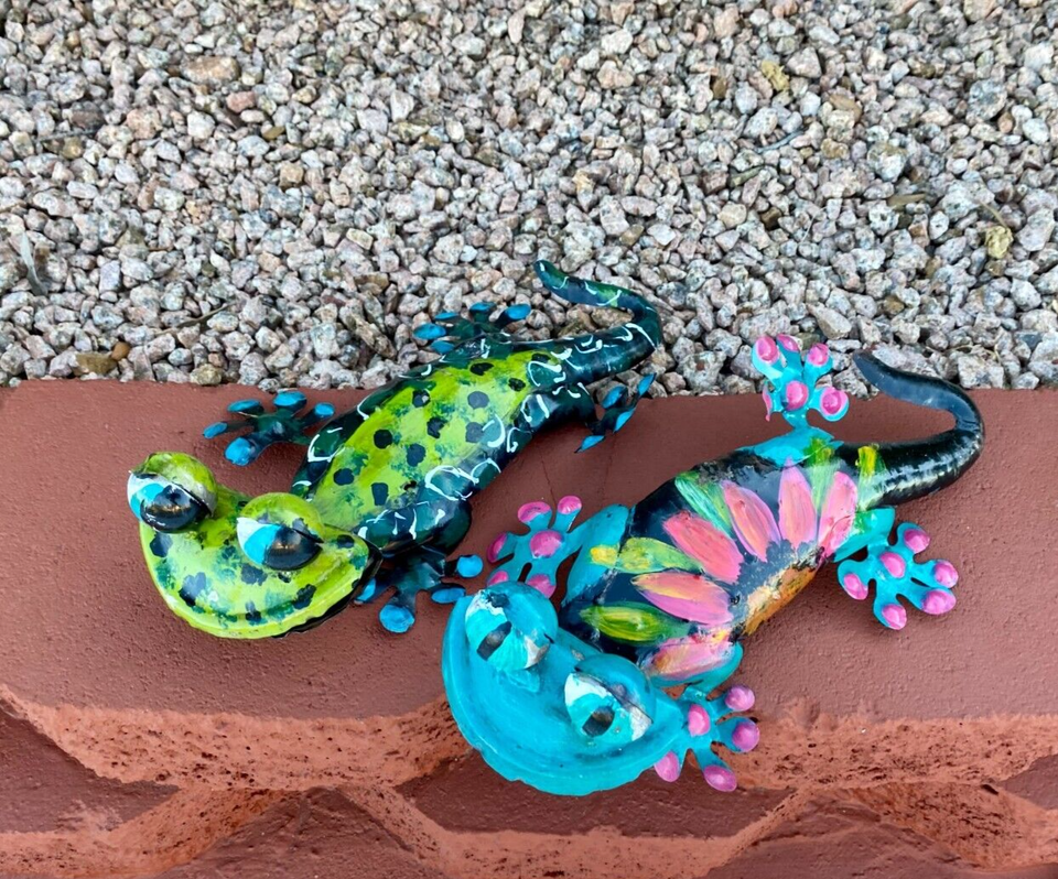 Metal Handpainted Chameleon Lizard Yard Art Garden Decor | eBay