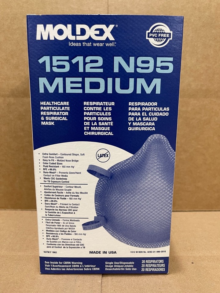 Moldex N95 Respirator surgical Masks Case of 160 # 1512 Medium Exp ...