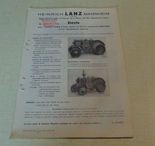 Prospectus brochure tracteur LANZ 15 30 CV | eBay