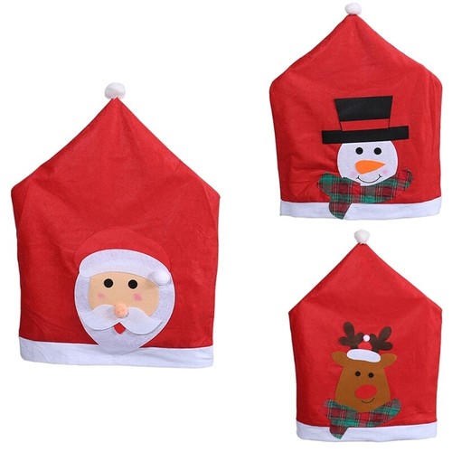 Christmas Chair Cover Cartoon Santa Snowman Elk Dining Chair Back ...