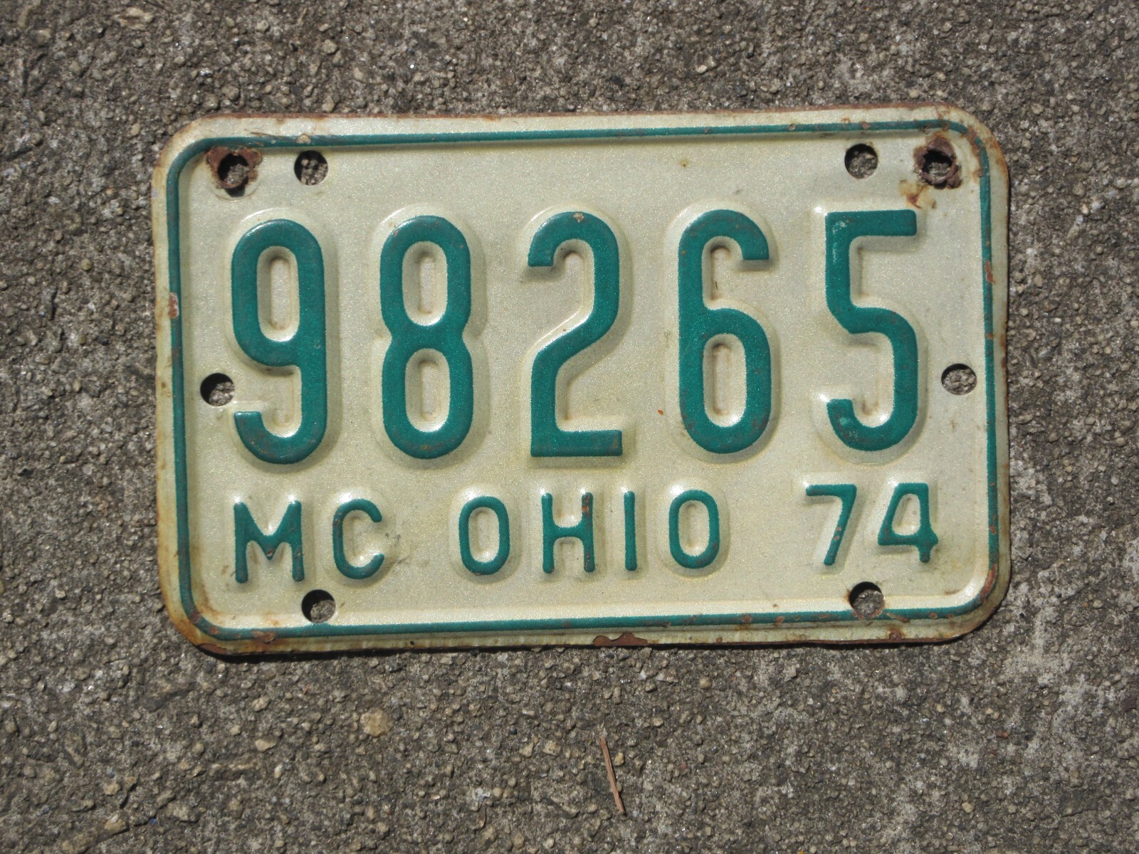 1973 Ohio Motorcycle License Plate OH 98265 Harley Indian Motor Cycle ...