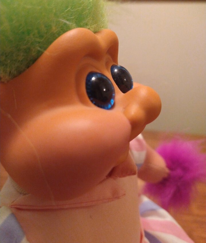 Vintage Troll Doll Soft Plush Body Hard Head Green Hair Cheer Leader ...