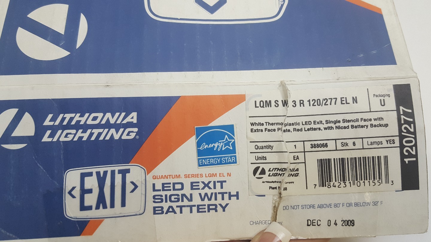 lithonia lighting led exit sign, QUANTUM SERIES, model LQM S W 3 R 120/ ...