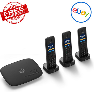 Ooma Telo Air Wireless Home Phone Service w/ 3 Cordless Handsets, Wi-fi ...