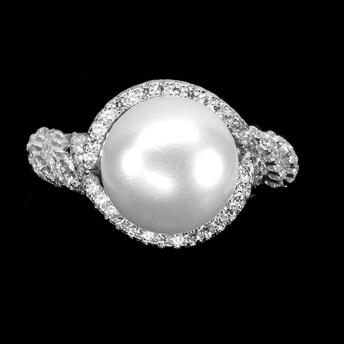 925 Sterling Silver Ring Round Pearl 10mm Natural Gemstone Jewelry Size 925-sterling-silver-ring-round-pearl-10mm-natural-gemstone-jewelry-size