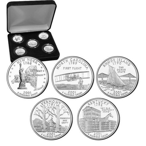 2001 Uncirculated US Mint State Quarters Set in Gift Box - BU Statehood ...