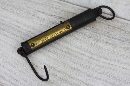 ANTIQUE HANGING SCALE 24# BRASS & METAL PRIMITIVE HOOK DECOR UNIQUE ...