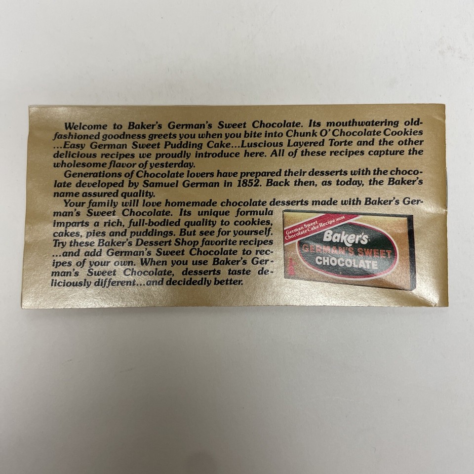 Vintage Baker's German's Sweet Chocolate Recipe Pamphlet | eBay