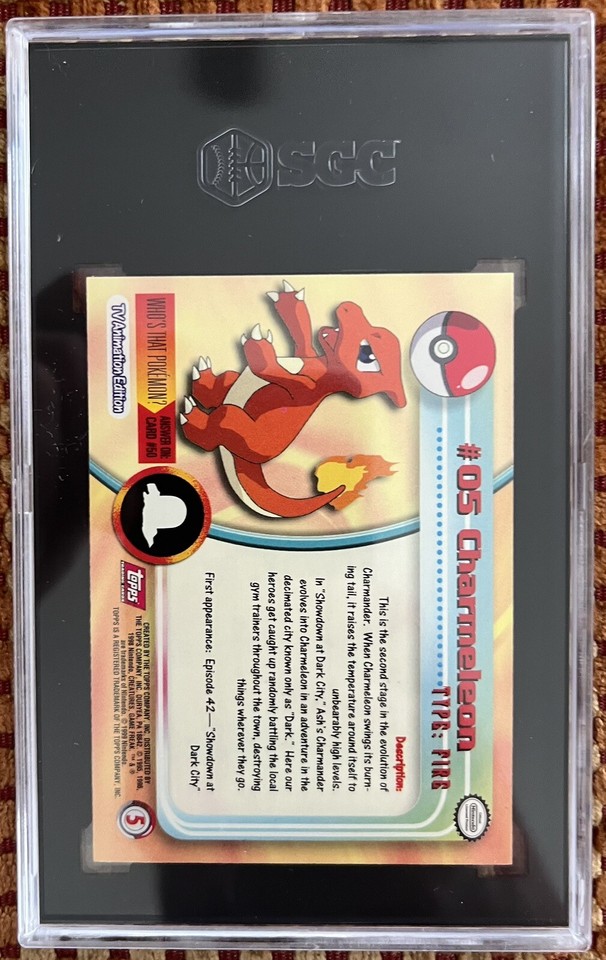 POP 1! RARE! Red Logo Charmeleon 1999 Topps TV Animation Pokemon #5 SGC ...