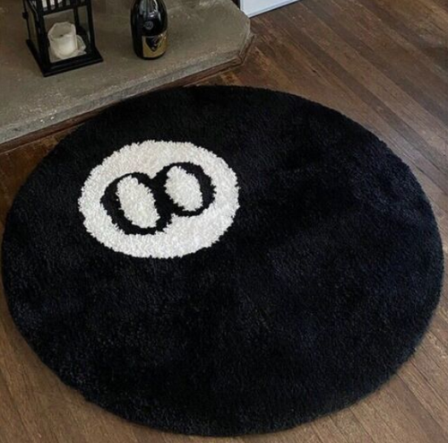 Black 8 Ball Billiard Rug Inspired Round Non Slip Floor Mat Bedroom ...