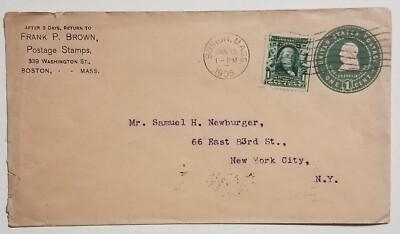 Frank P Brown Postage Stamps Dealer Cover 1905 Boston Massachusetts | eBay