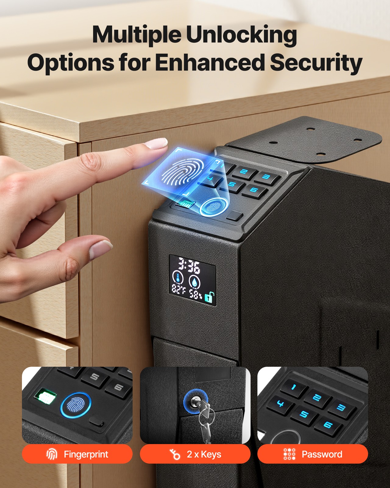 VEVOR Gun Safe Slider with Fingerprint Lock for 1 Pistol Storage