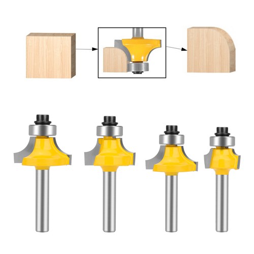 8/4PCS Round Over Edging Router Bit Set 1/4'' Shank 1/4" 1/8" 3/16" 5/ ...