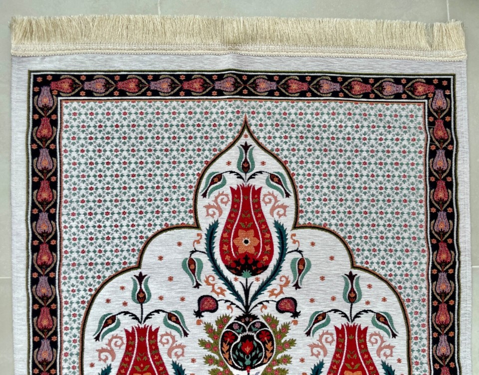 Turkish Prayer Mat, Cotton Rug Seccade wth Traditional Floral Patterns ...