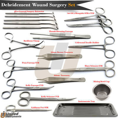 Debridement Pack Wound Surgery Tools Suture Needle Holder Tissue Cut ...