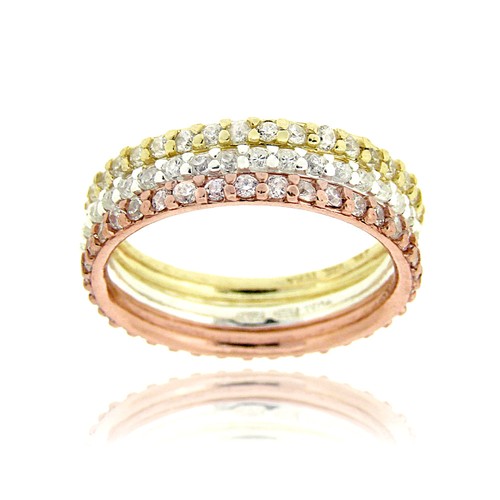 925 Silver Tri-Color Stackable CZ Eternity Band Rings Set | eBay