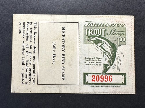 WTDstamps - 1959 **TENNESSEE** Resident Fishing Trout Stamp Permit ...