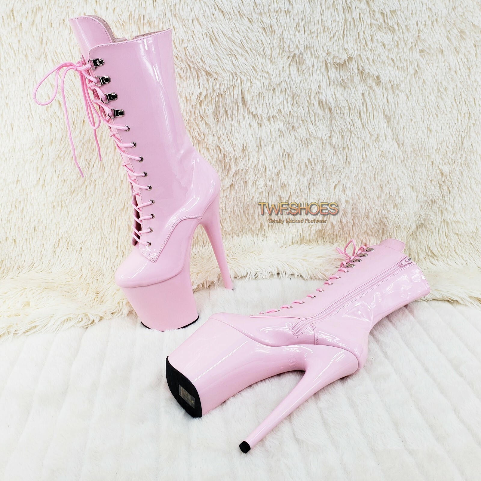 Flamingo 1050 Baby Pink Patent 8" Heel Platform Mid Calf Boots US SIZES ...