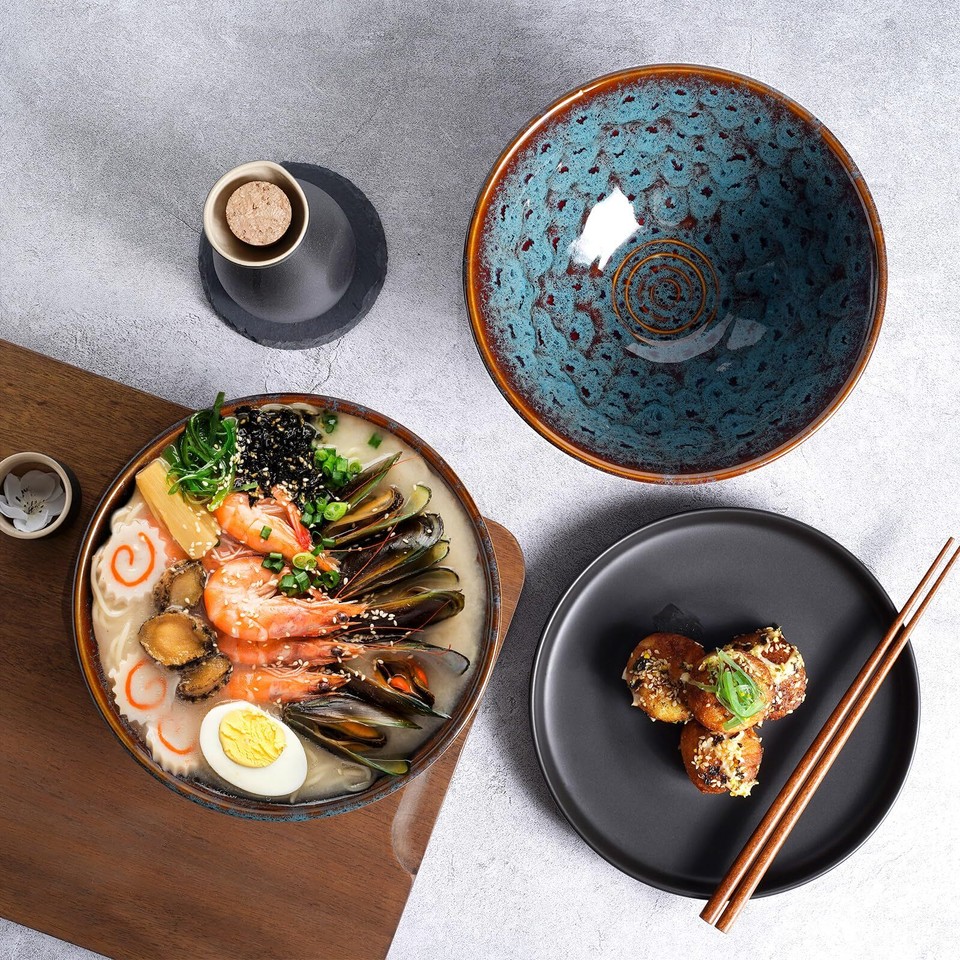 8 Inch Ceramic Ramen Bowl Set of 2 Pho Bowls Japanese Noodle Udon Soup ...