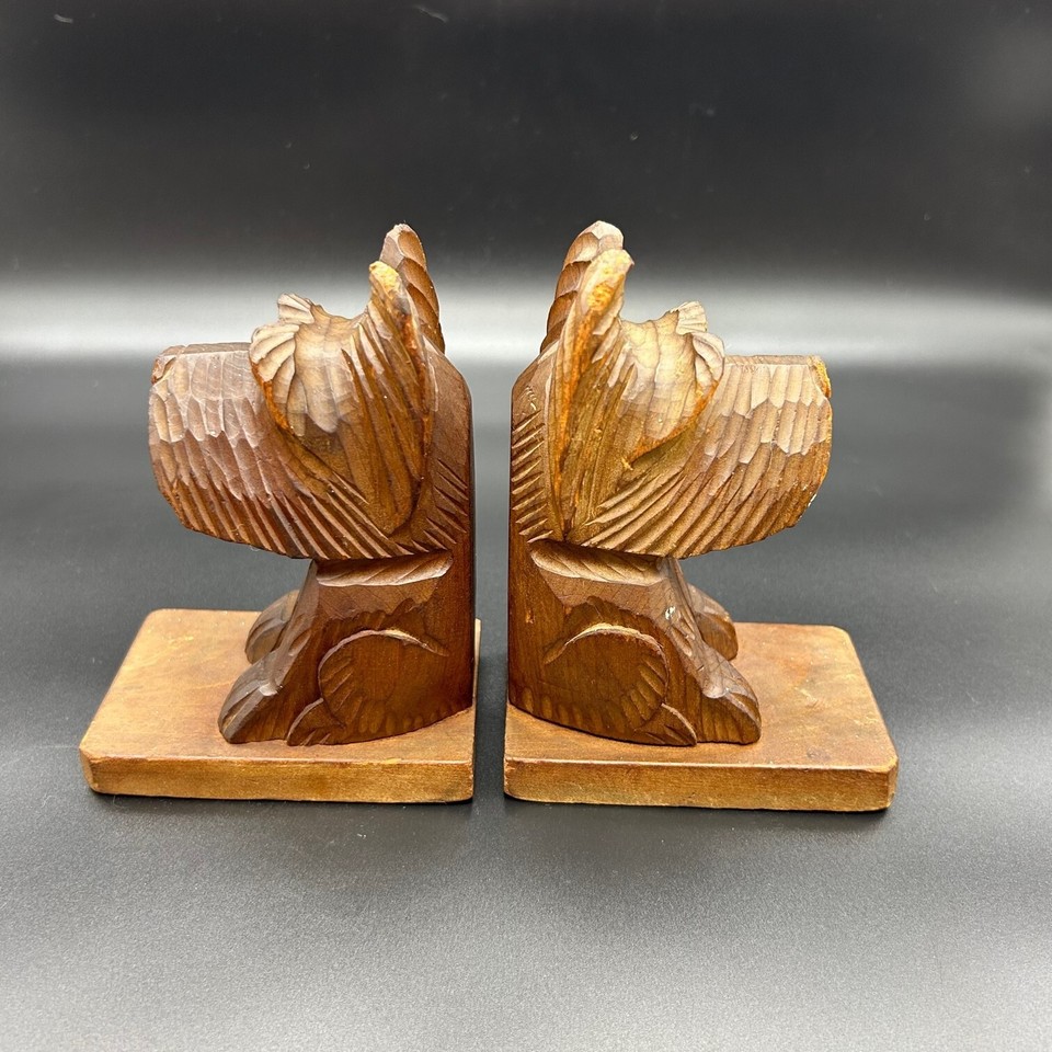 Vtg Terrier Dog Carved Wood Bookends Made in Japan | eBay