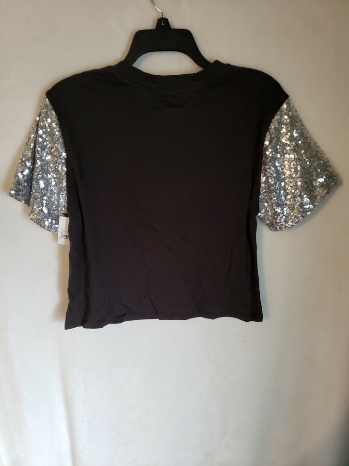 Mighty Fine Women's Short Sleeve Up All Night Glitter Cropped Size M ...
