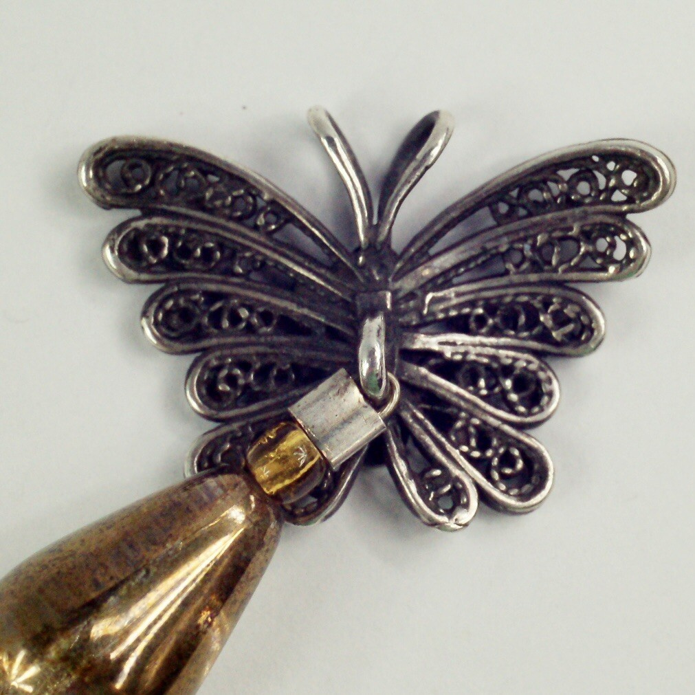 sterling silver filigree butterfly clasp art glass bead bracelet 7.75 ...