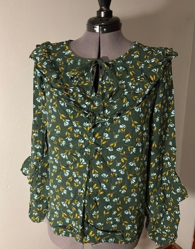 Women's Sonoma Green Floral Long Sleeve Ruffles Shirt Top Blouse - Size ...