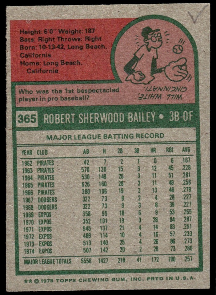 1975 Topps Bob Bailey Montreal Expos #365 | eBay
