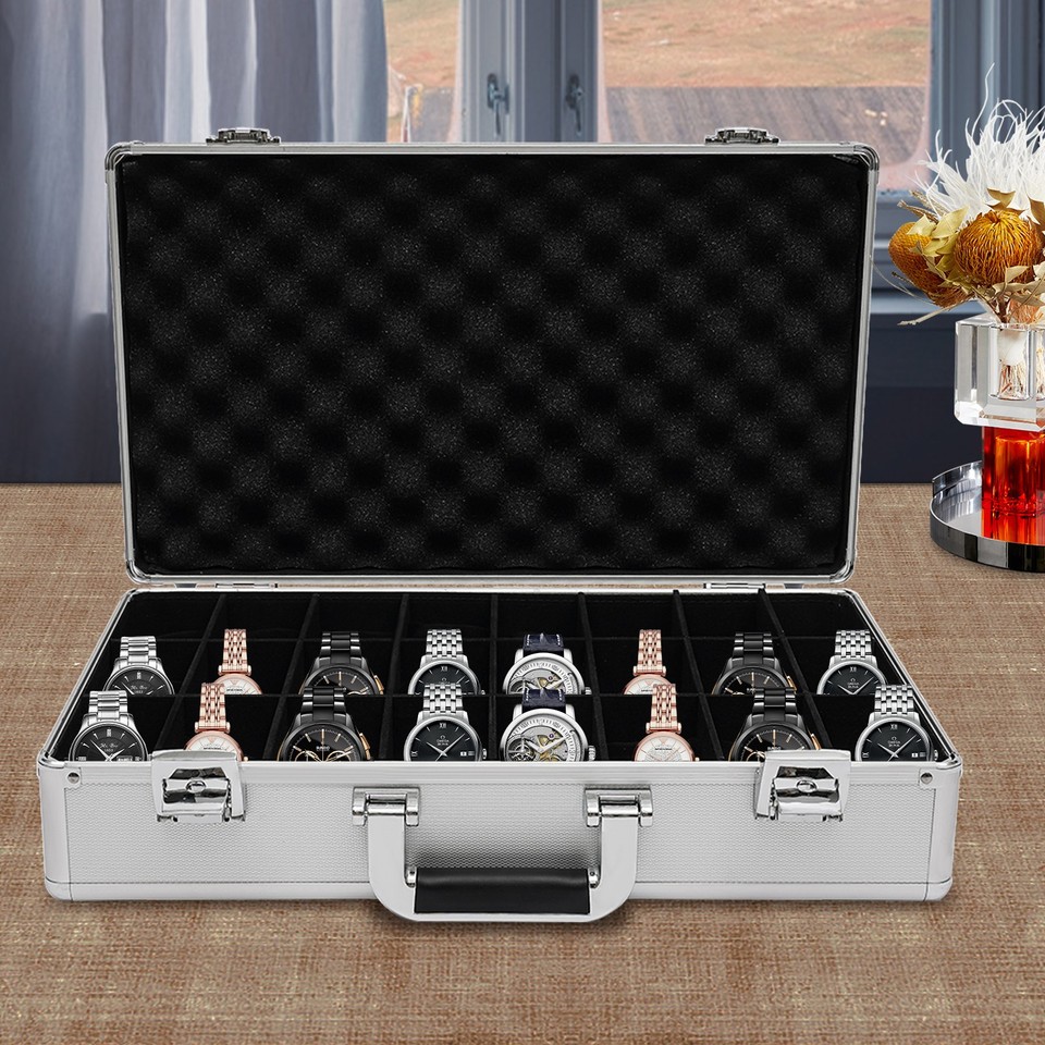 Watch Case Jewelry 24 Grid Aluminum Alloy Box Watch Case Briefcase ...