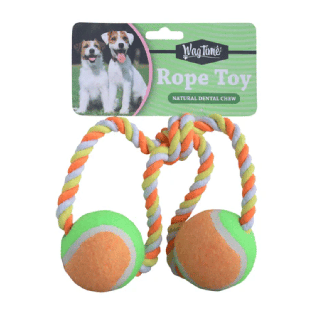 Wagtime Dual Tennis Ball Rope Toy 36cm | eBay Australia