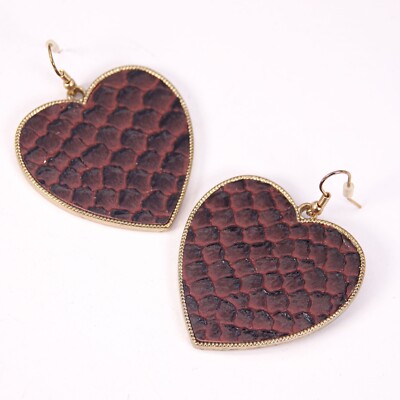 Large Snakeskin Effect Heart Earrings Dangle Pierced Statement Love ...