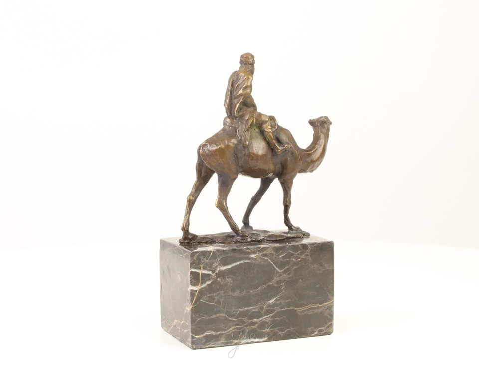 Bronze Sculpture Statue CAMEL RIDER Marble Man Animal Oriental Art ...