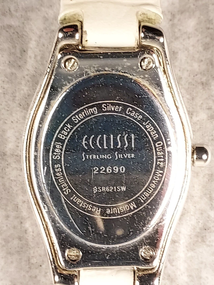 Ecclissi Watch Women Sterling Silver Oval Case White Leather Band New ...