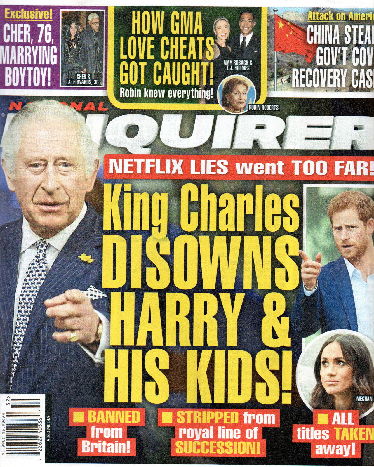 NATIONAL ENQUIRER Magazine Dec 26 2022 King Charles Prince Harry Cher ...