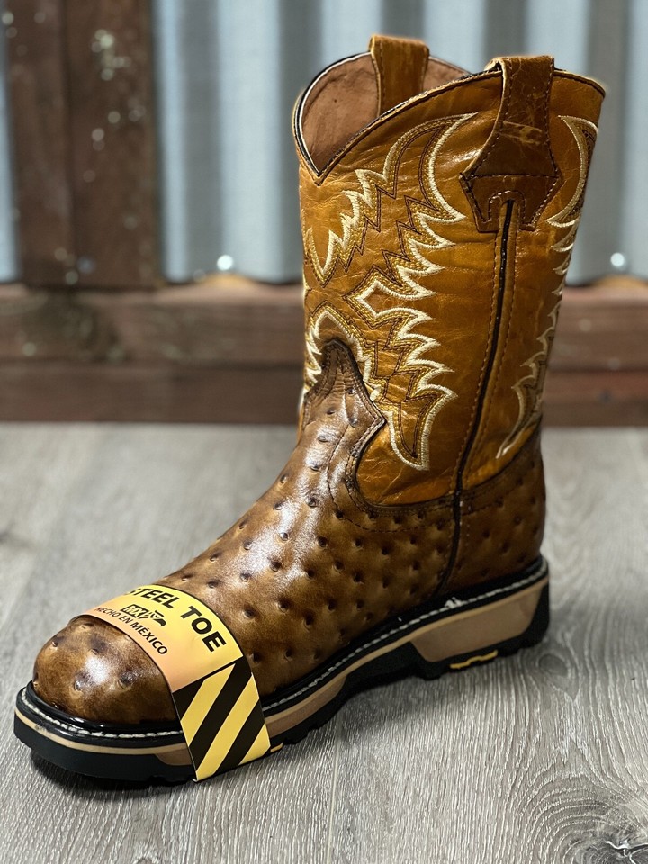 MEN'S STEEL TOE WORK BOOTS OSTRICH PRINT SAFETY DUAL SOLE SQUARE TOE ...