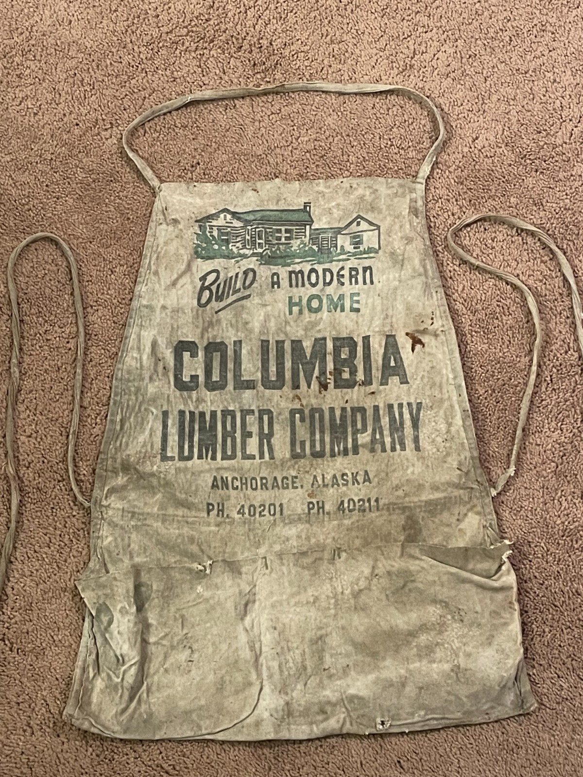 Vintage 1940-1950 Era Canvas Work Apron From Anchorage Alaska Columbia ...