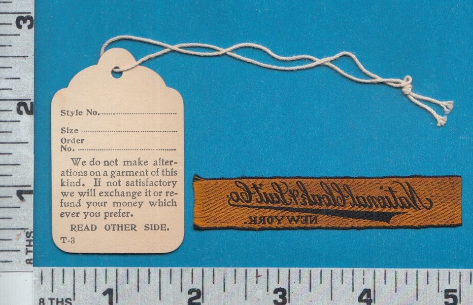 C095 National Cloak & Suit Co. clothing tag & guarantee tag New York ...
