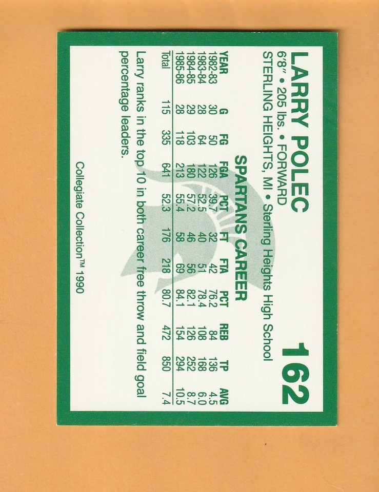 Larry Polec Michigan State Spartans AUTO Signed 1990 Card Sterling ...