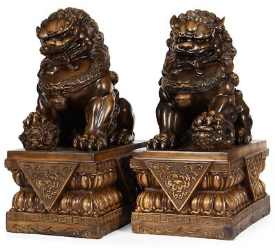 Large Size Wealth Porsperity Pair of Fu Foo Dogs Guardian Lion Statues ...